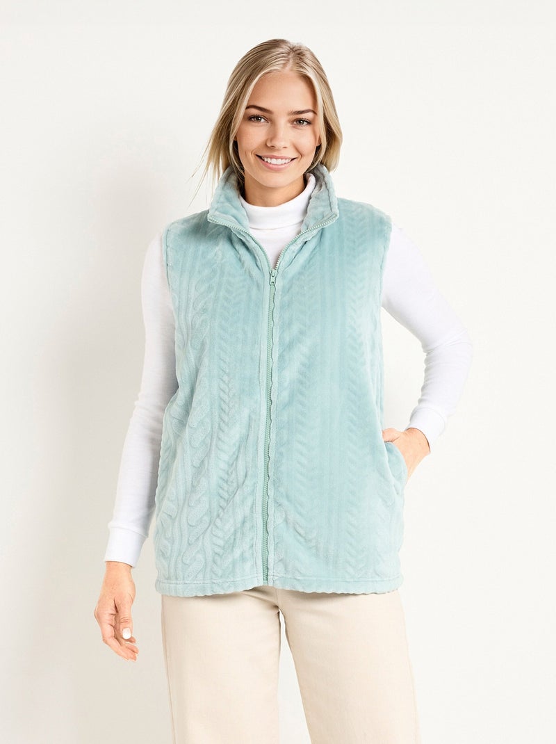 Gilet sans manches zippé polaire toucher peluche - Vert - Femme - 20.99€ - Kiabi