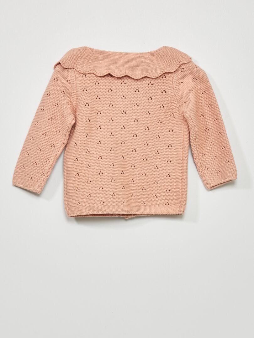 Gilet tricot à collerette et maille fantaisie - Rose - Kiabi - 12.00€