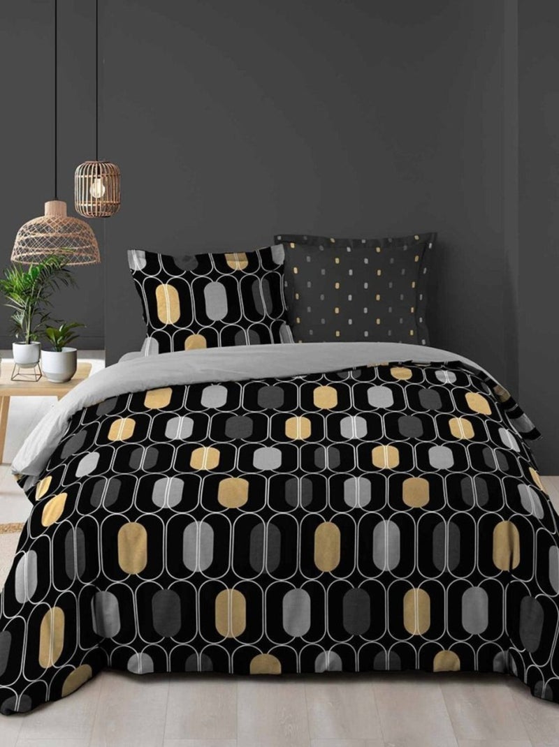 Housse de couette + 2 taies Calidor coton 57 fils - Noir - 0.00€ - Kiabi