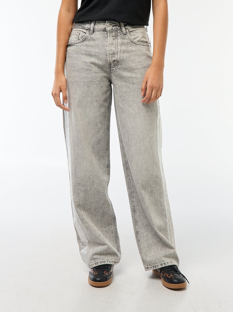 Jean baggy avec bandes argentées - Gris - Ado fille - 25.00€ - Kiabi