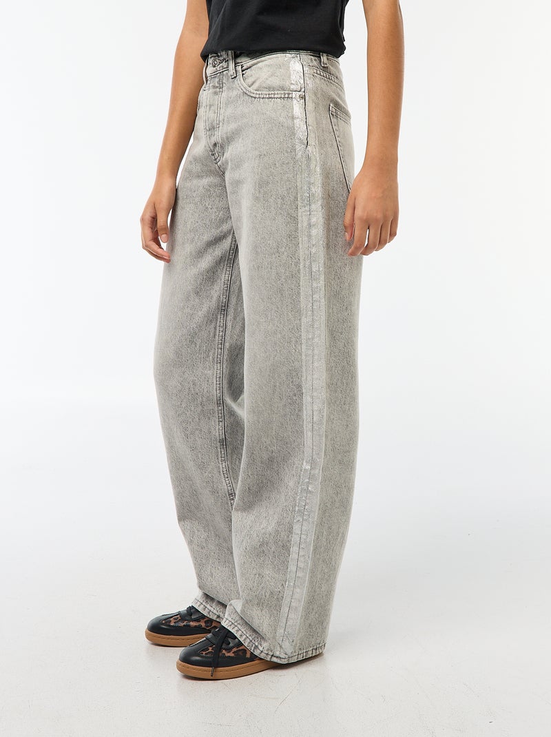 Jean baggy avec bandes argentées - Gris - Ado fille - 25.00€ - Kiabi