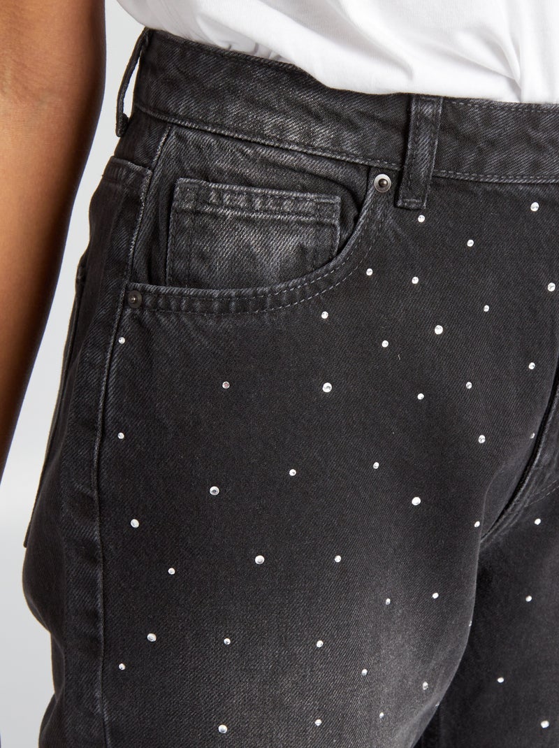 Jean droit à taille haute avec strass - Noir - Ado fille - 7.50€ - Kiabi