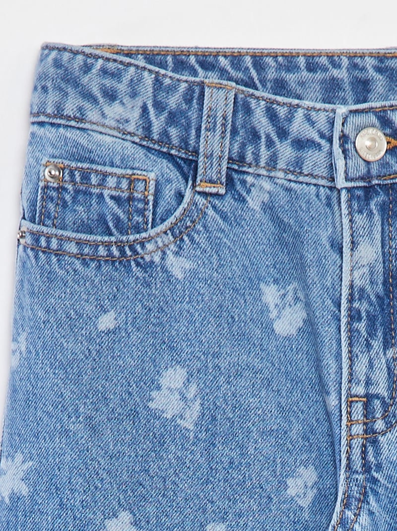 Jean mom avec motif floral - BLEU - Fille - 6.00€ - Kiabi