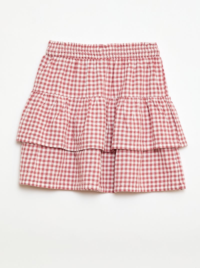 Jupe à volants vichy - Rose - Fille - 12.00€ - Kiabi
