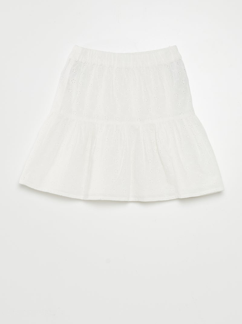 Jupe évasée en broderie anglaise - blanc - Kiabi - 10.00€
