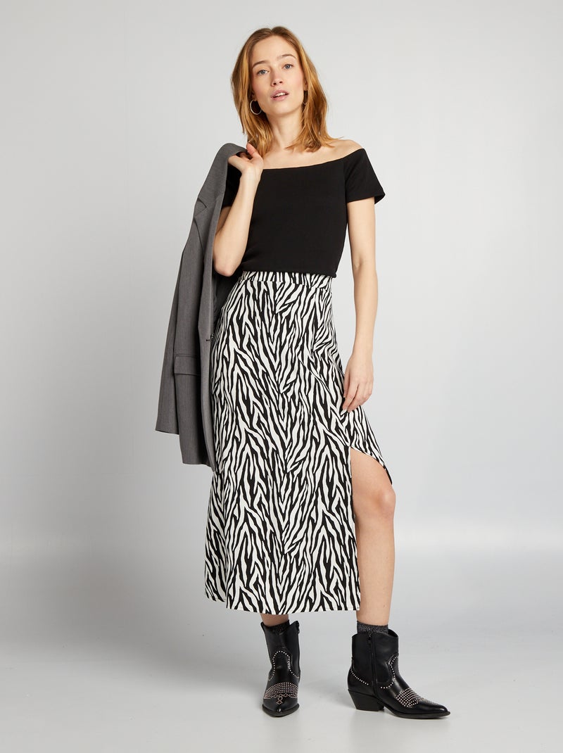 Jupe fluide midi imprimée - Zébré noir/blanc - Kiabi - 15.00€