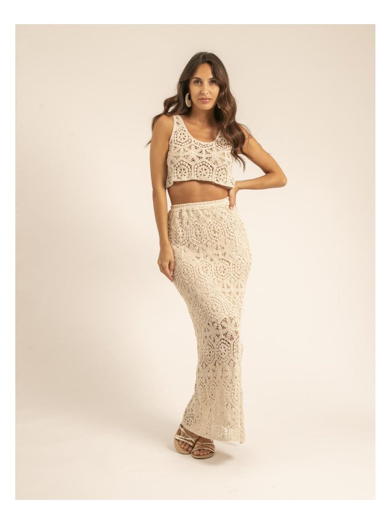 Jupe longue crochet XASSIE - Beige - Femme - 0.00€ - Kiabi