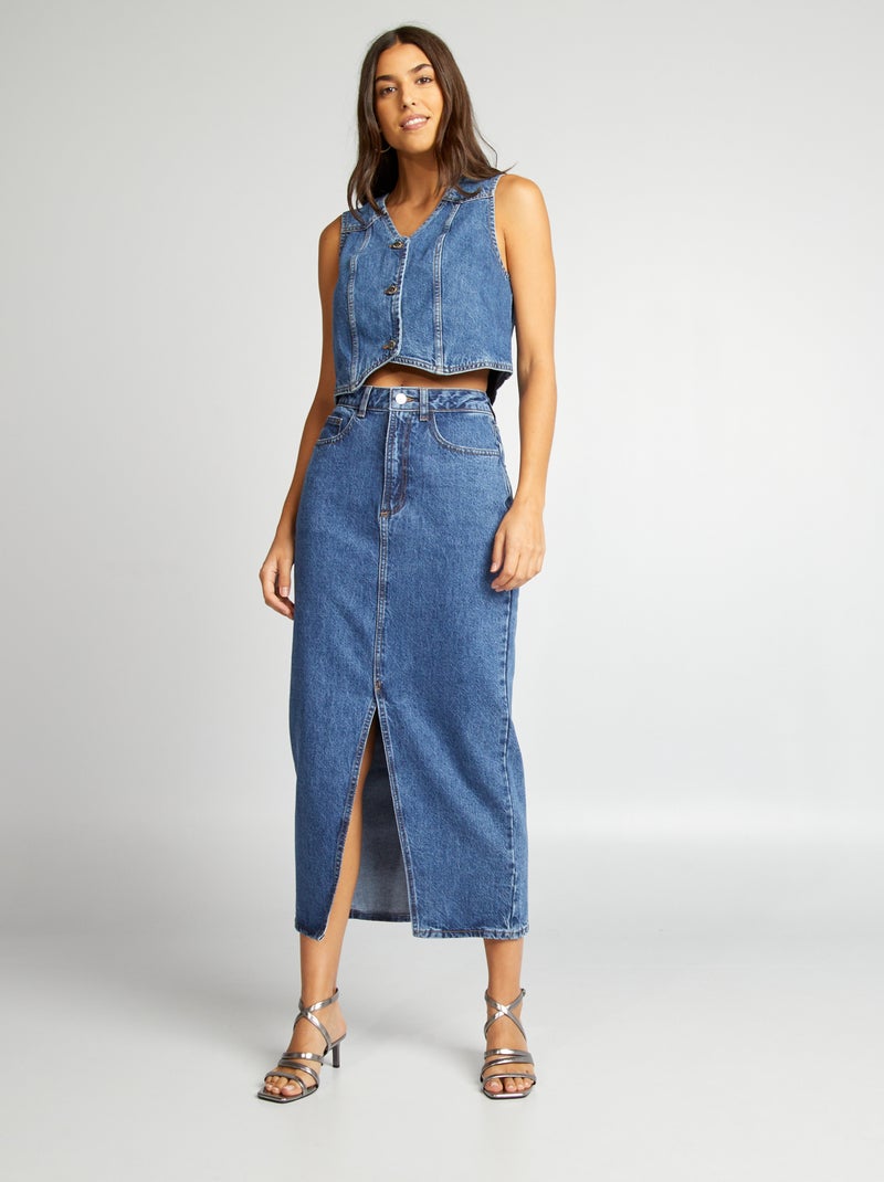 Jupe longue en denim - Bleu - Femme - 20.00€ - Kiabi