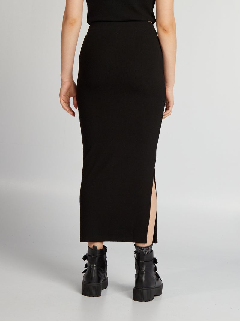 Jupe longue en maille à fente - noir - Kiabi - 15.00€