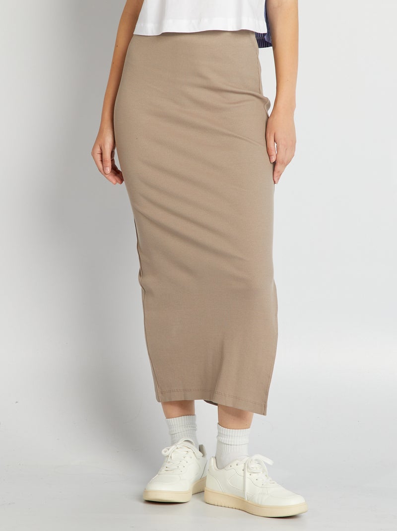 Jupe longue en maille côtelée - Beige - 4.50€ - Kiabi