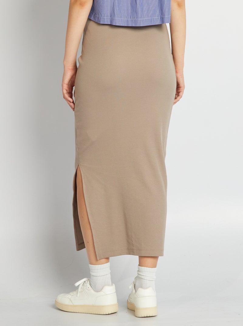 Jupe longue en maille côtelée - Beige - 4.50€ - Kiabi