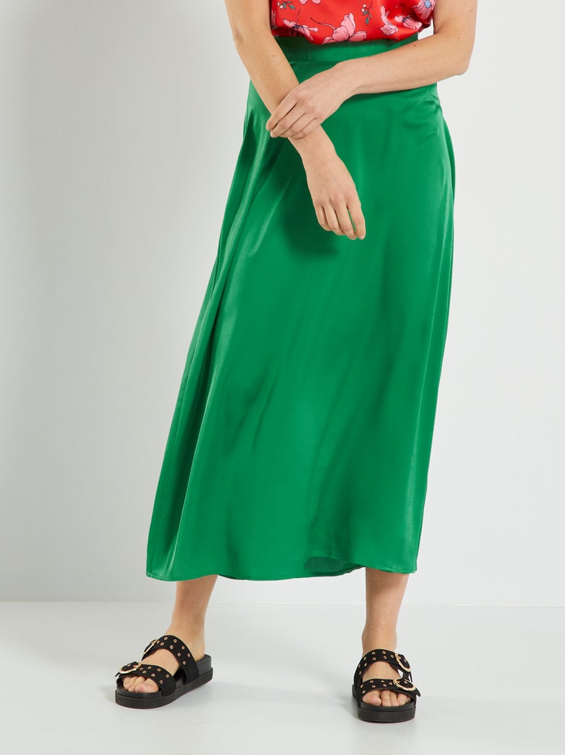 Jupe longue en satin - vert - Kiabi - 10.00€