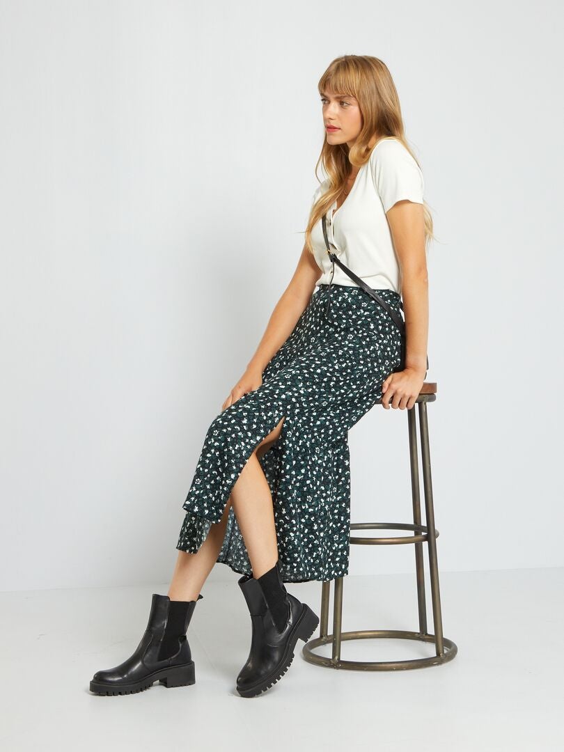 Jupe longue fleurie en viscose - Vert - Kiabi - 18.00€