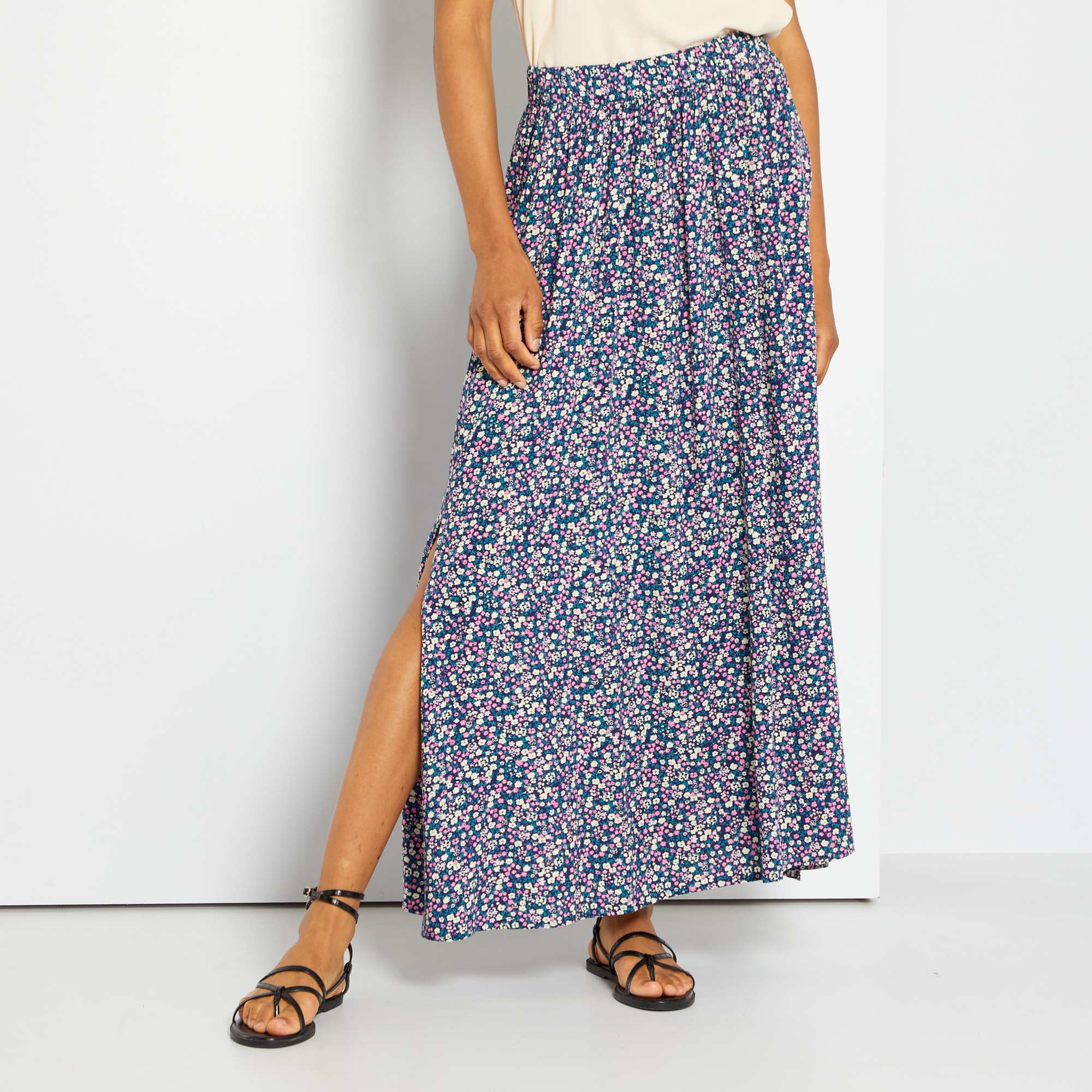 Jupe longue fleurie 'JDY' femme - bleu marine - Kiabi - 27,00€