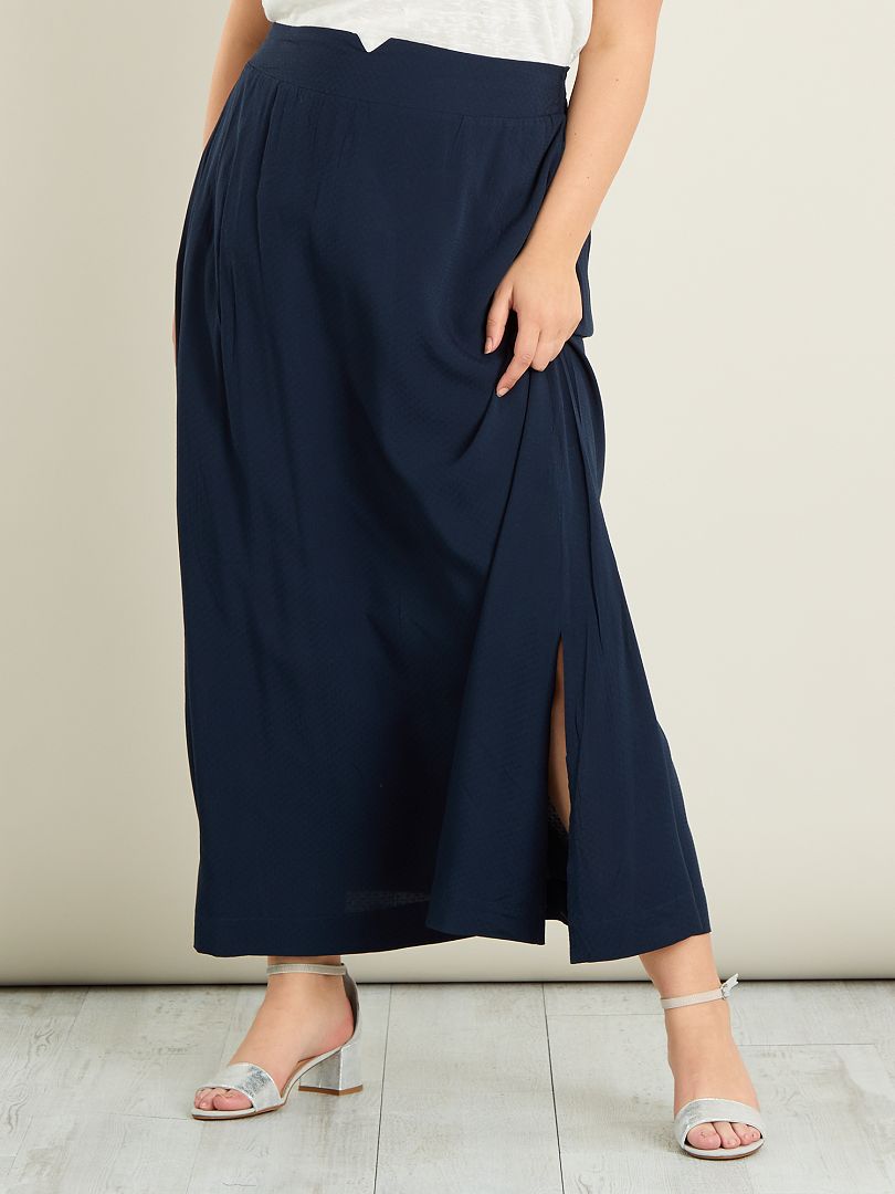 Jupe longue fluide fendue - bleu marine - Kiabi - 18.00€