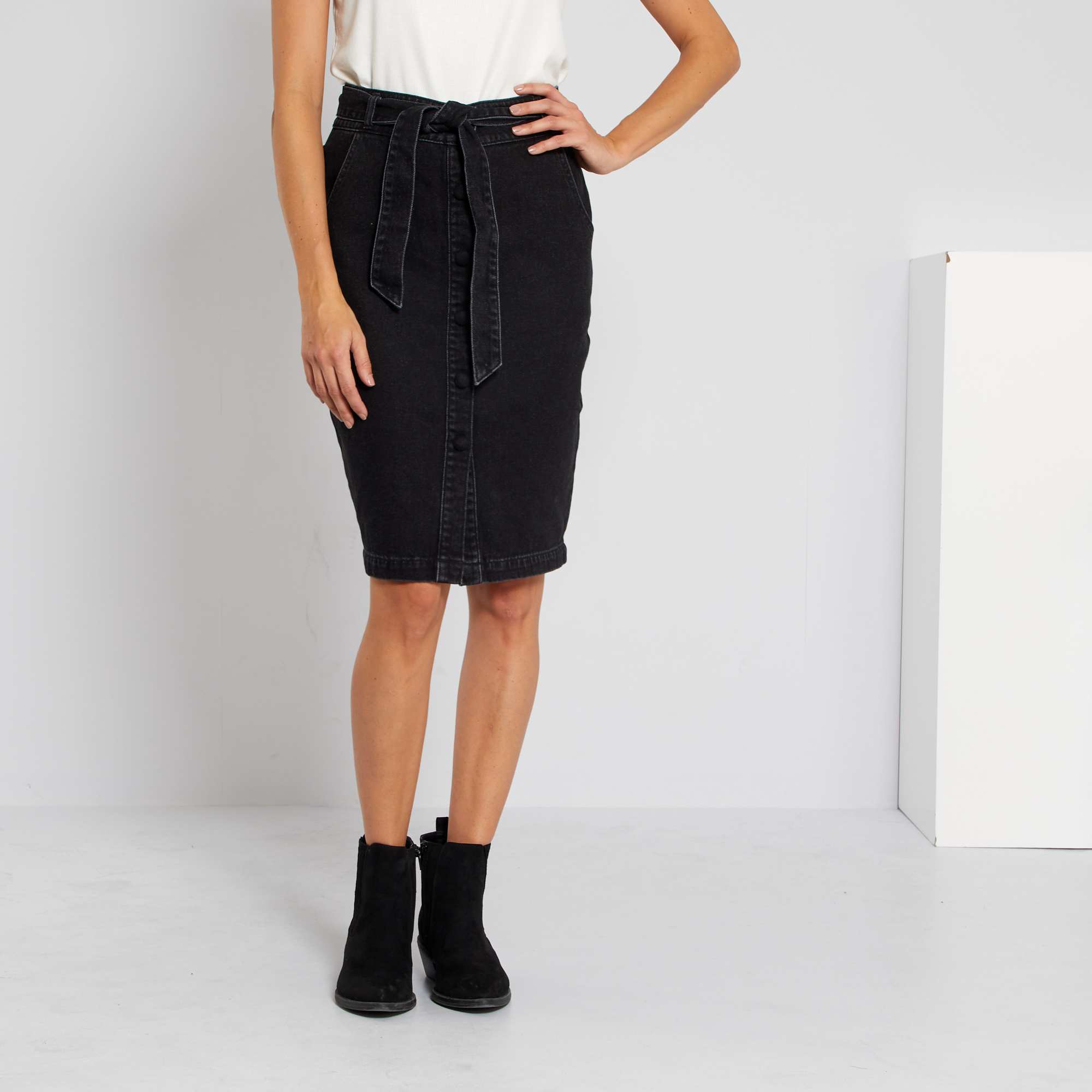 Jupe Midi En Denim Femme Noir Kiabi 15 00€
