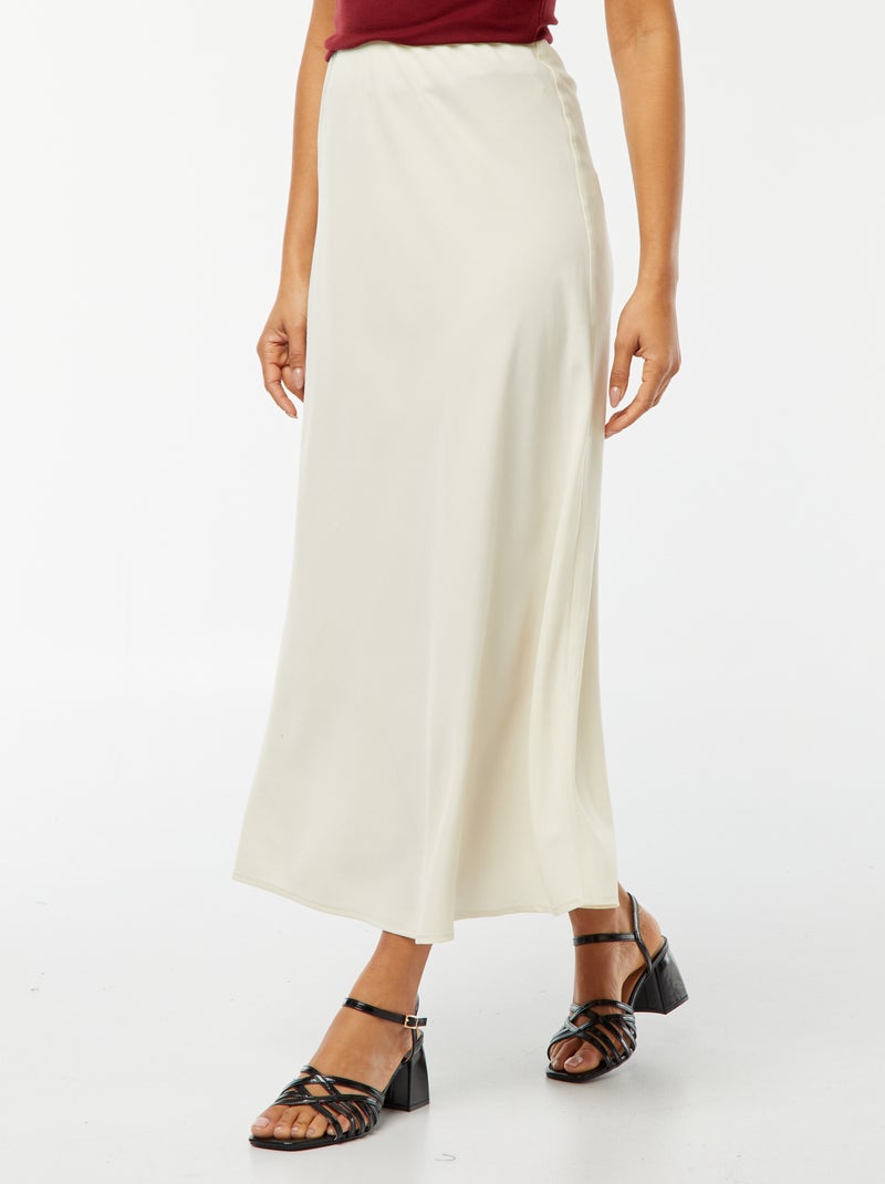 Jupe midi en satin - BLANC - Femme - 14.40€ - Kiabi