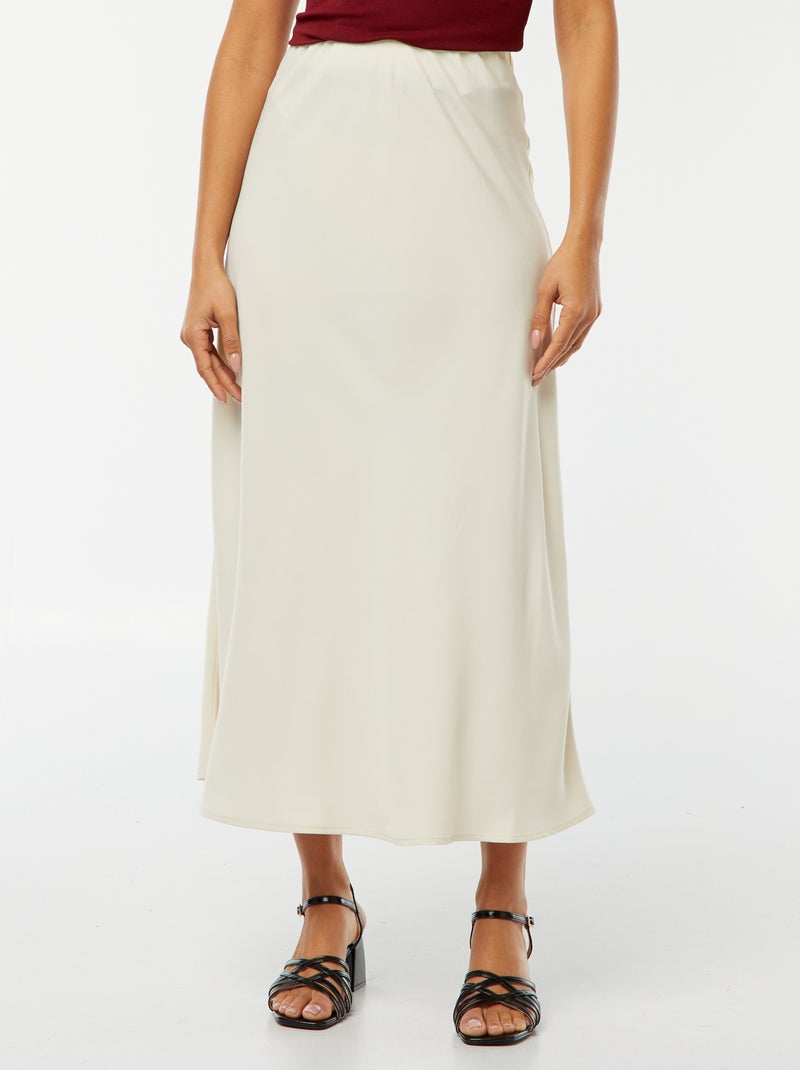 Jupe midi en satin - BLANC - Femme - 14.40€ - Kiabi