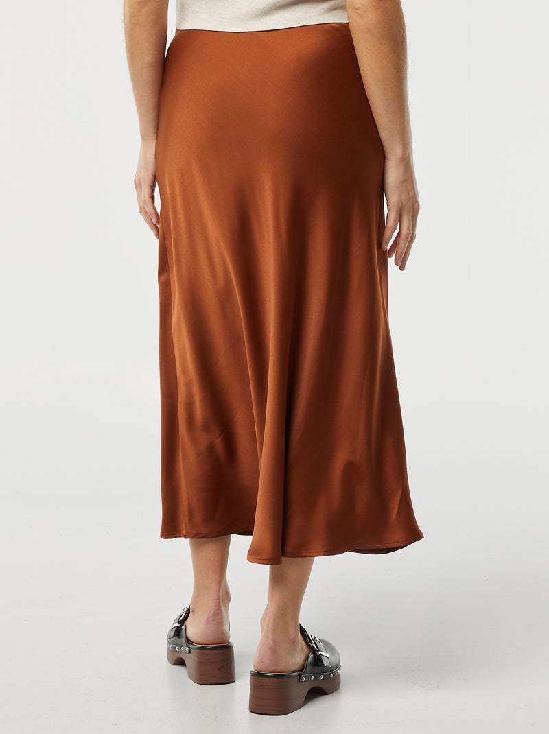 Jupe midi en satin - Marron - Femme - 8.80€ - Kiabi