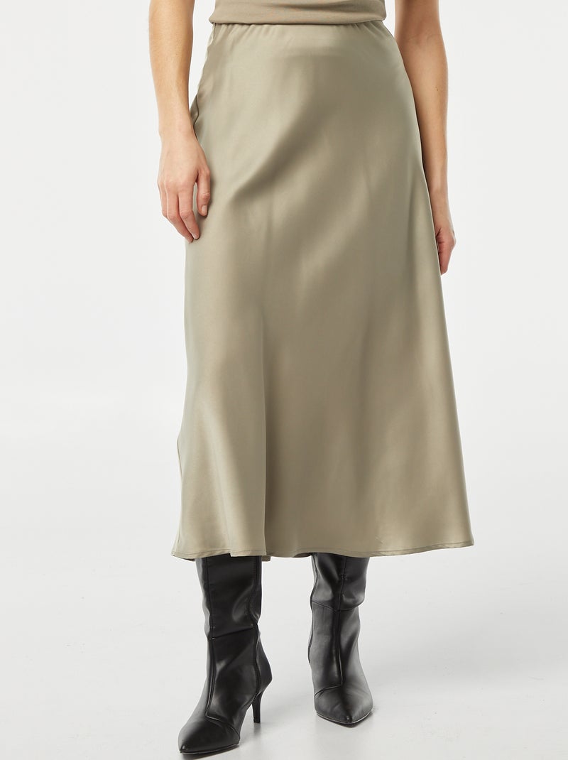 Jupe midi en satin - Vert - Femme - 8.80€ - Kiabi