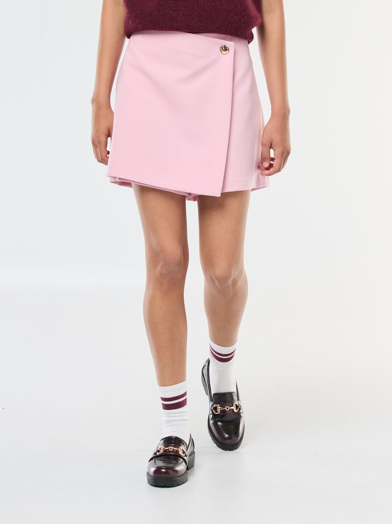 Jupe short asymétrique avec bouton doré - Rose - Femme - 18.00€ - Kiabi