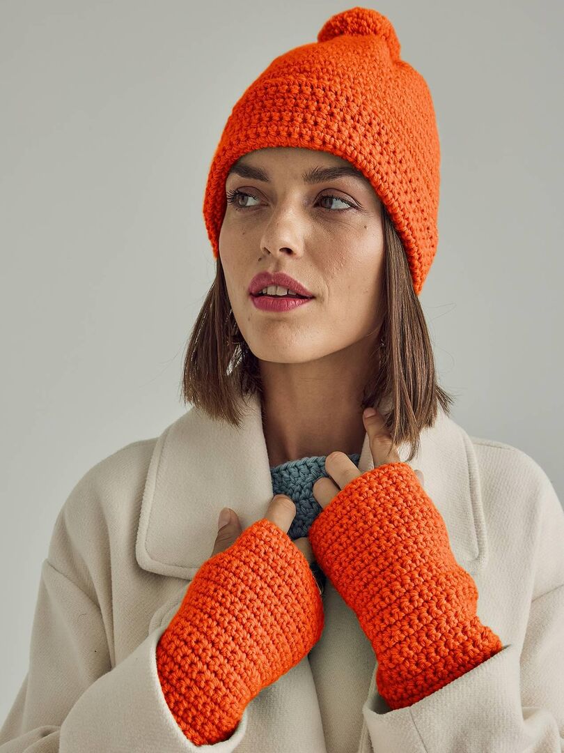 Kit Crochet Bonnet mitaines Clémence - Orange mandarine - Kiabi - 37.50€