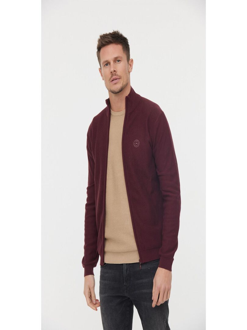 Lee Cooper - Gilet manches longues coton regular COUKI - Rouge foncé ...