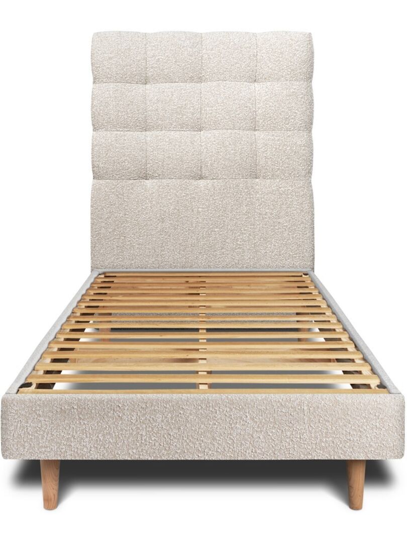 Lit 90x200cm avec tête de lit capitonnee bouclette et sommier kit Beige ...