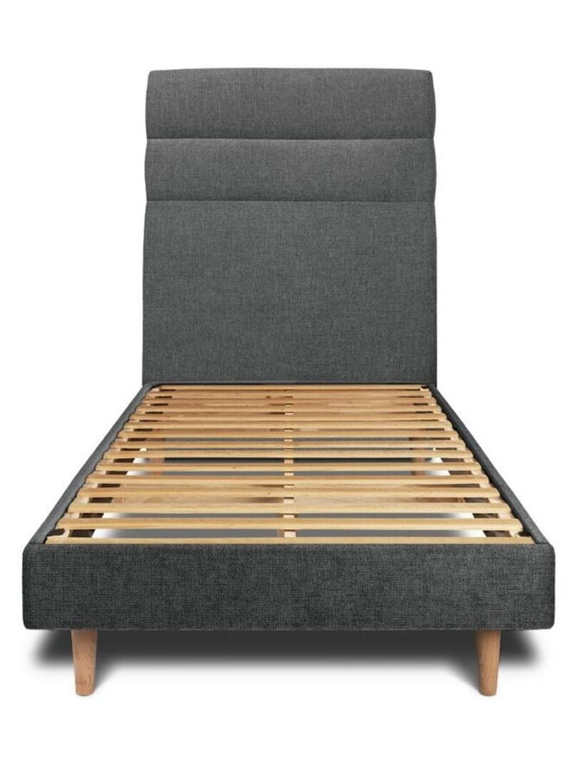 Lit avec tête de lit lignes tissu et sommier kit H29cm - gris ...