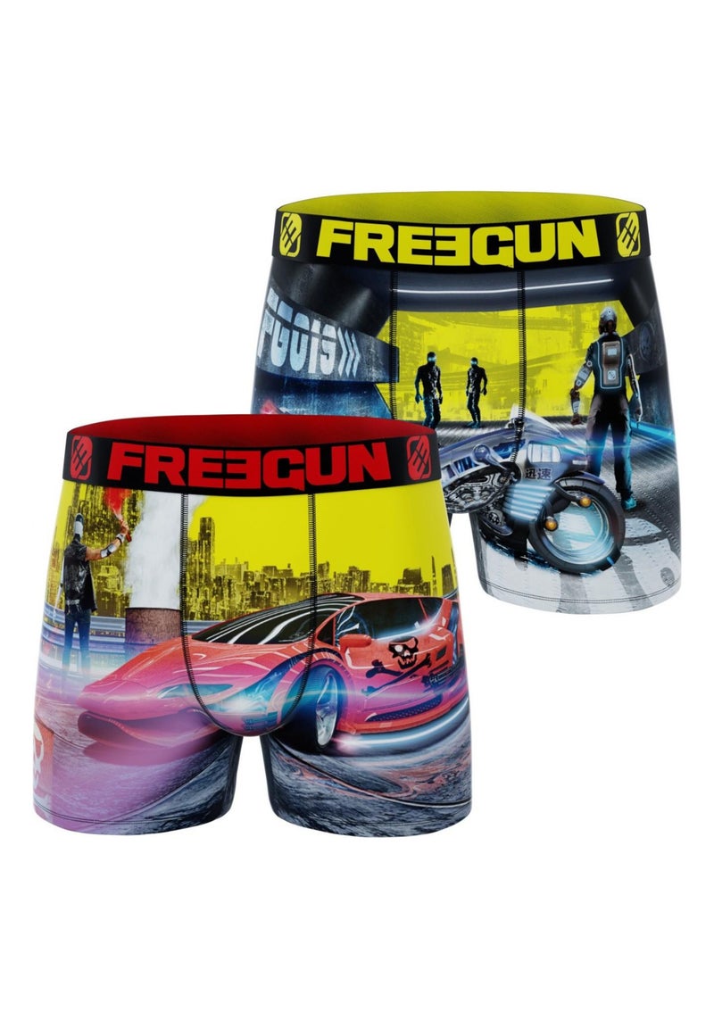 Lot de 2 Boxers homme Cyber Punk Freegun - Jaune - Kiabi - nu€