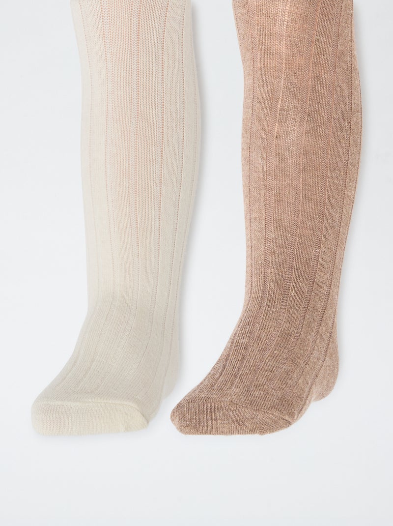 Lot de 2 collants côtelés chauds - Marron - Bébé fille - 9.00€ - Kiabi