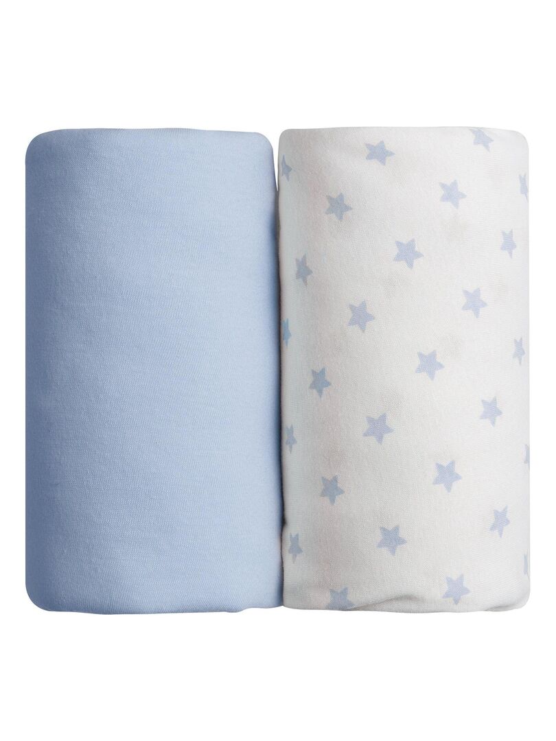 Lot de 2 draps housse bébé en coton Etoiles - Bleu Blanc - Kiabi - 16.95€