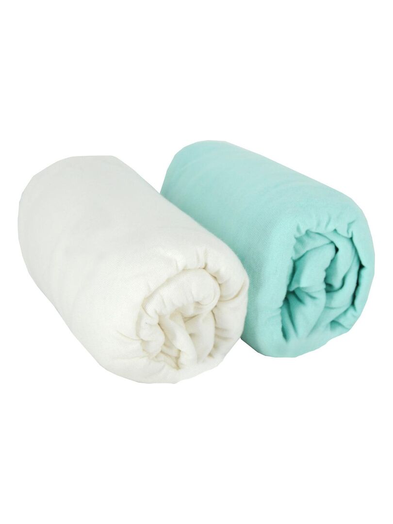 Lot De 2 Draps Housse En Coton 60x120 Cm Blanc Turquoise Blanc Bleu