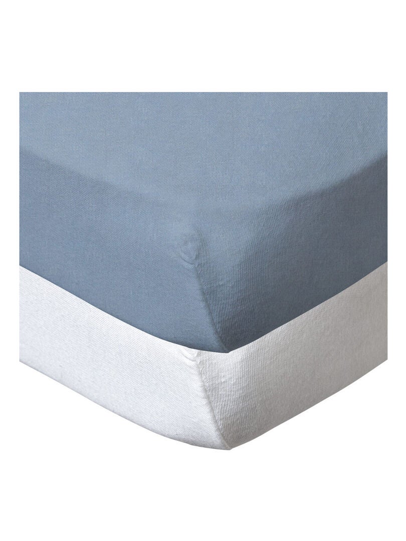 Lot De 2 Draps Housses 60x120 Cm Blanc Bleu Layette Blanc Bleu