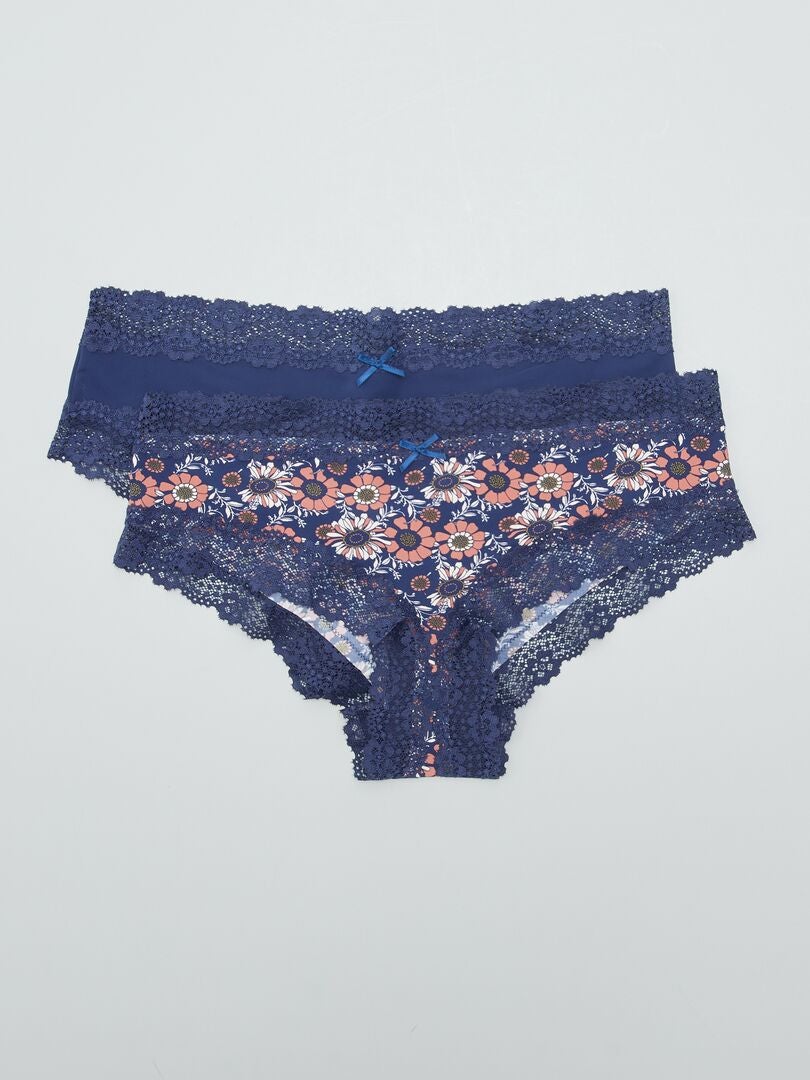 Lot de 2 shorties microfibre - Bleu marine/imprimé - Kiabi - 6.00€