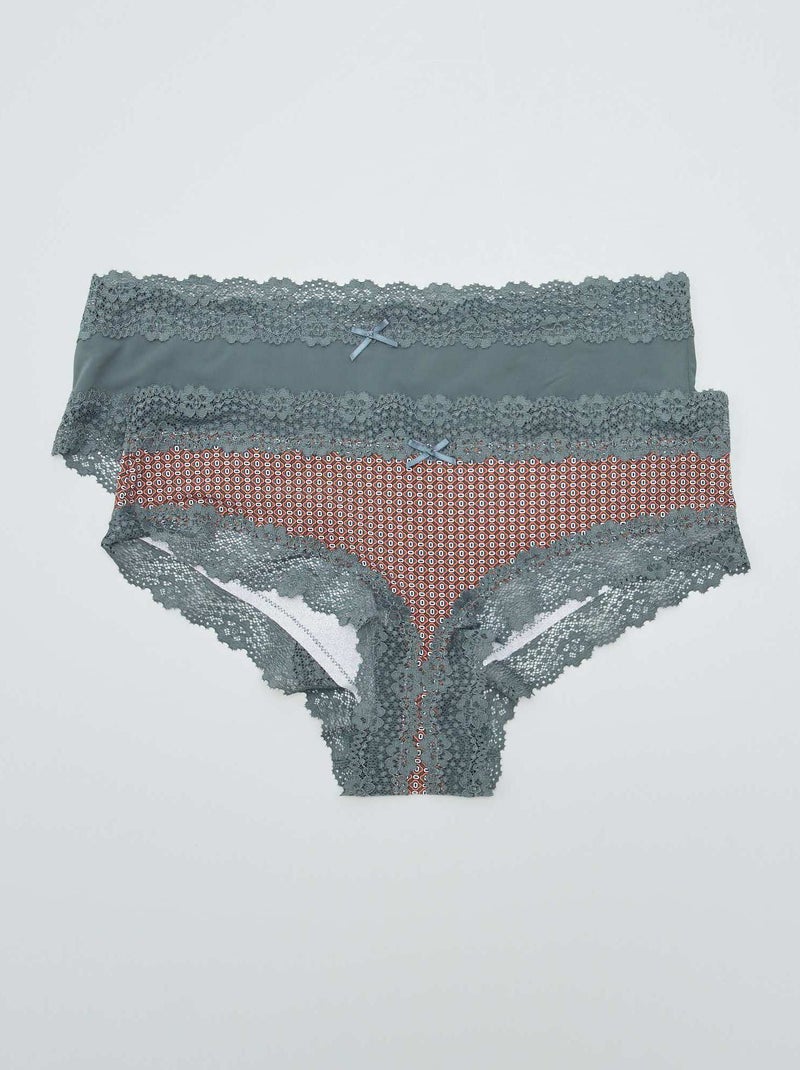 Lot de 2 shorties microfibre - Vert/imprimé orange - 6.00€ - Kiabi