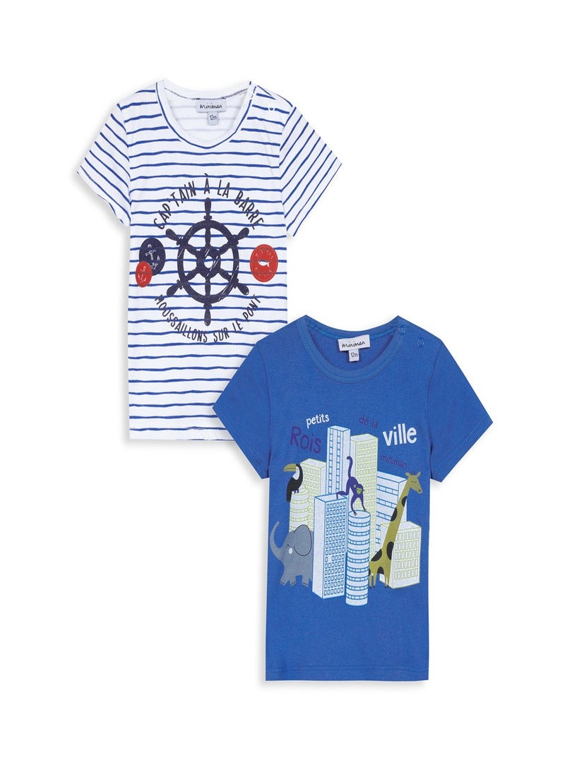 Lot De 2 T-shirts Manches Courtes 'miniman' - Bleu - Kiabi - nu€