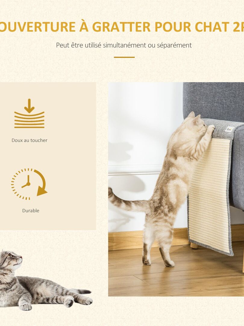 Lot de 2 tapis griffoir grattoir chat de canapé sol ou mur sisal gris ...