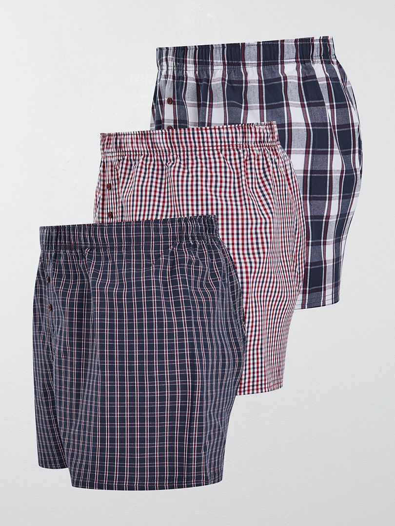 Lot de 3 caleçons pur coton - rouge/carreaux - Kiabi - 14.00€