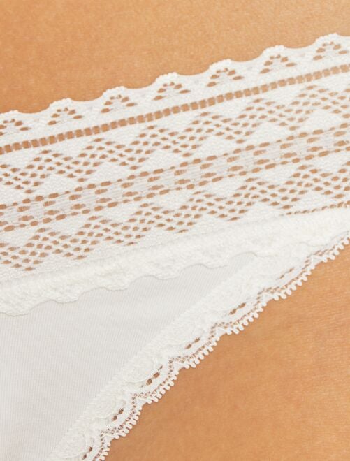 String femme, string dentelle, coton, microfibre, transparent - blanc ...