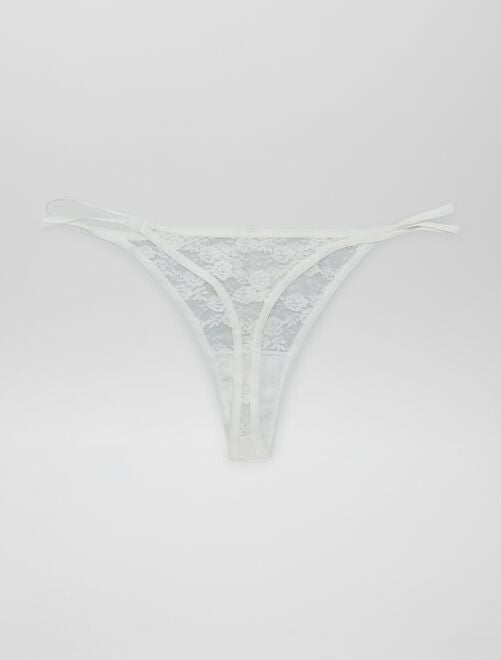Soldes String femme, string dentelle, coton, microfibre, transparent - blanc - Kiabi