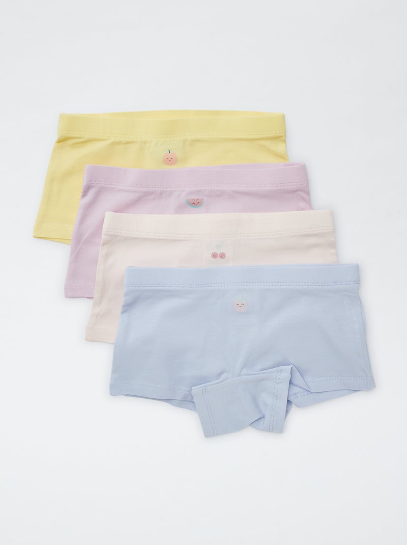 Lot de 4 shorties imprimé - Rose/bleu/jaune/violet - Fille - 6.40€ - Kiabi