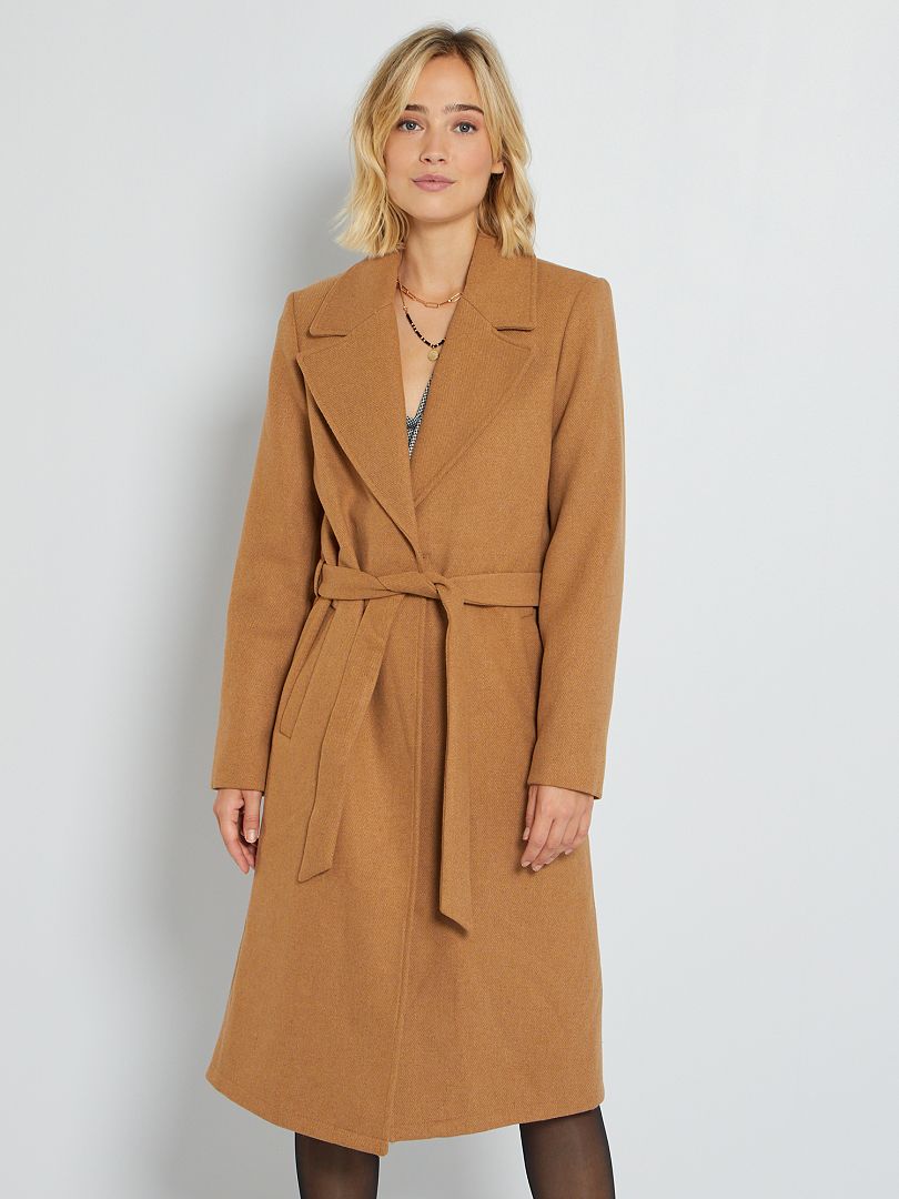 Manteau ceinturé long en lainage - camel - Kiabi - 45.00€
