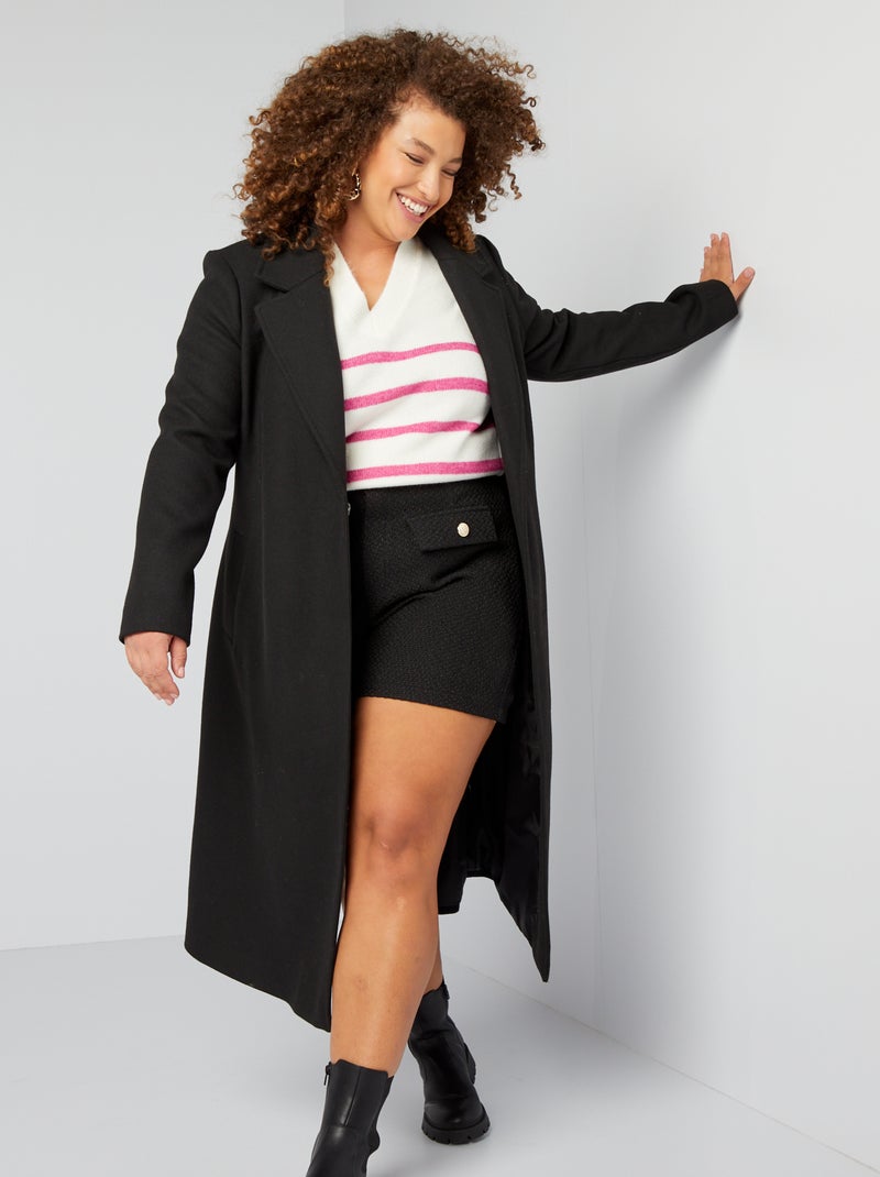 Manteau long avec ceinture à nouer - noir - Grandes tailles - 59.00€ - Kiabi