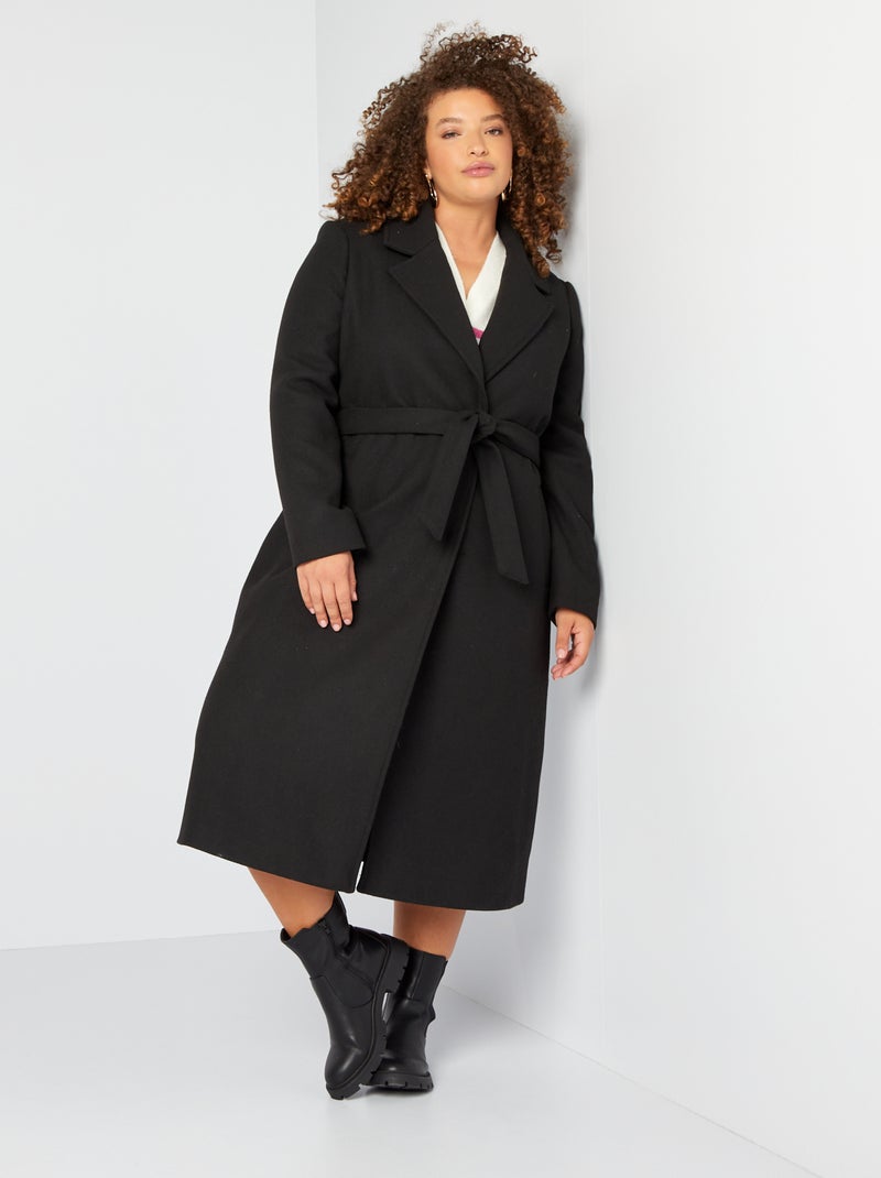 Manteau long avec ceinture à nouer - noir - Grandes tailles - 59.00€ - Kiabi