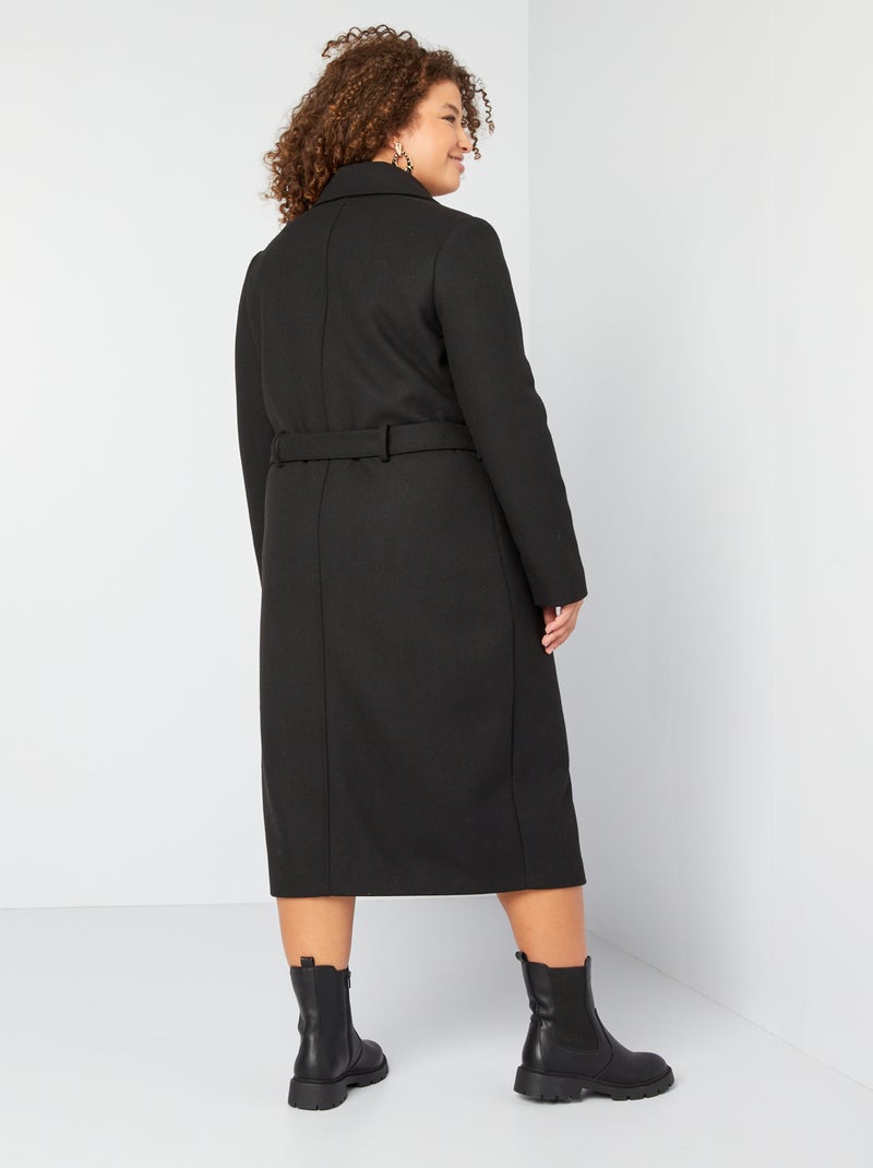 Manteau long avec ceinture à nouer - noir - Grandes tailles - 59.00€ - Kiabi