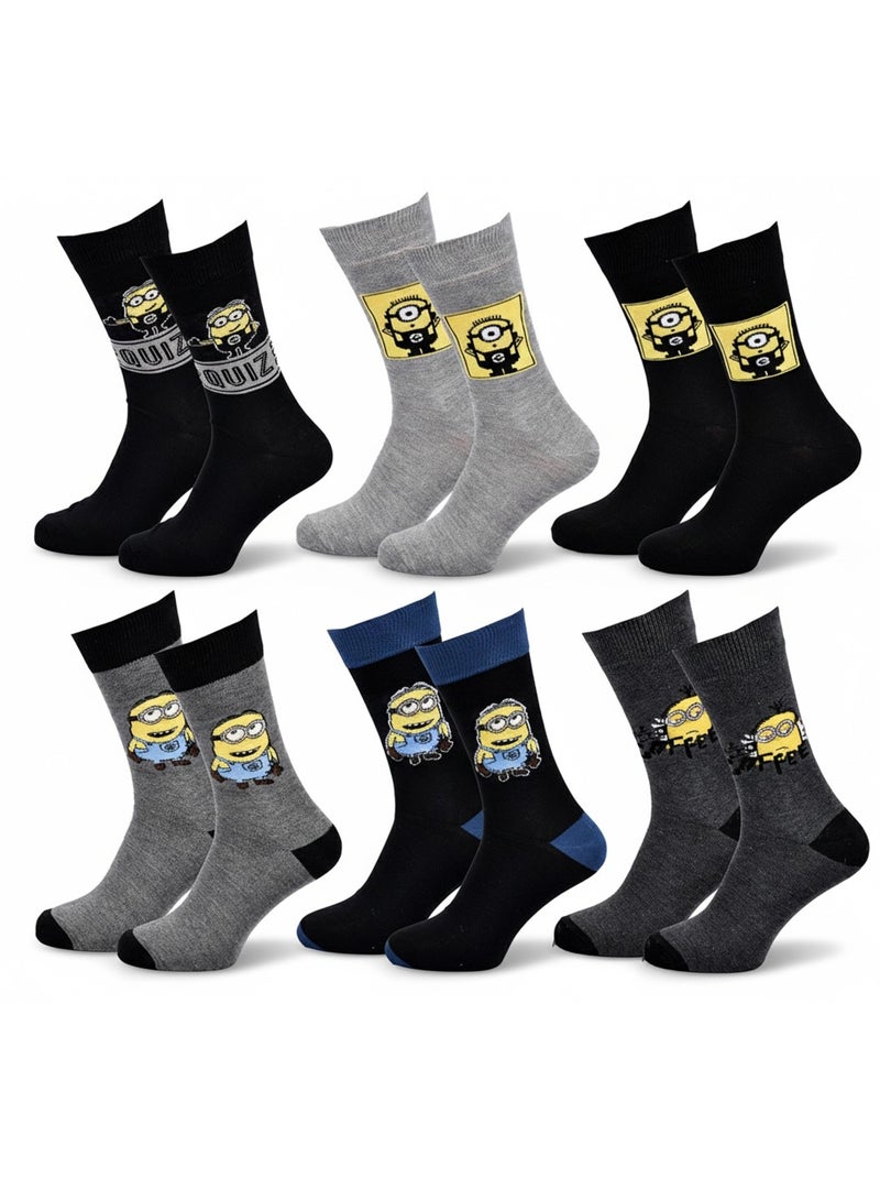 Minions - Chaussettes Homme Licence Pack de 6 MIX SURPRISE - Noir Bleu ...