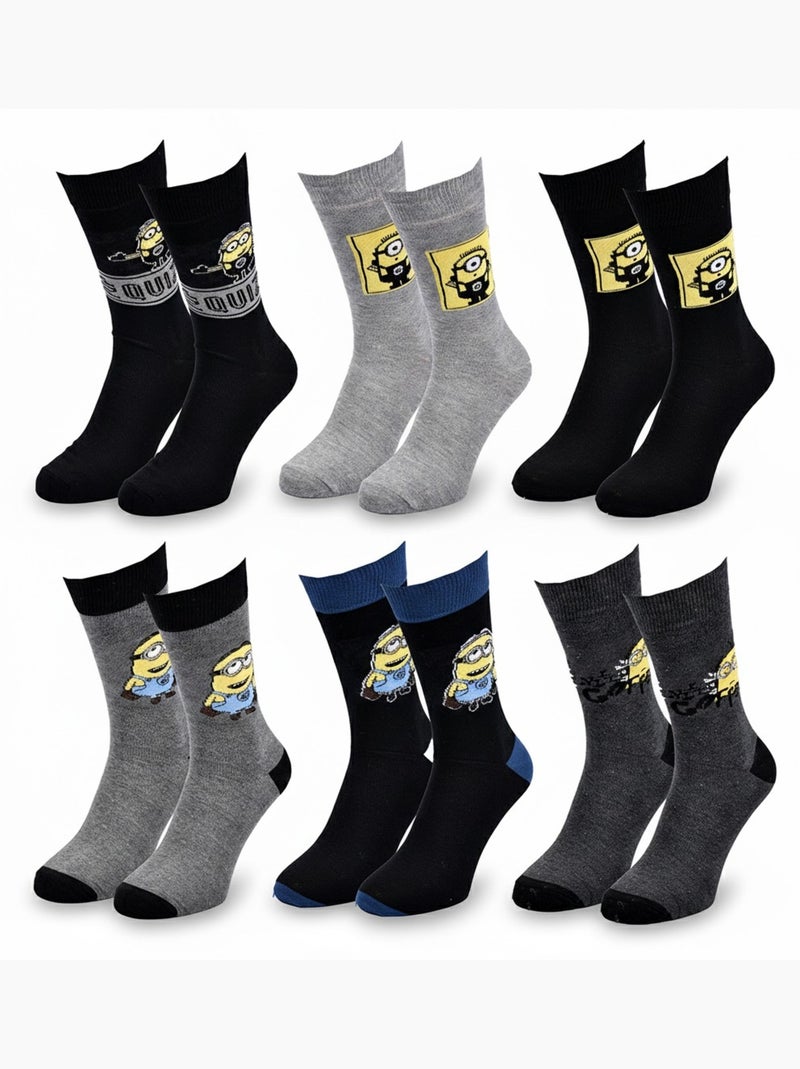 Minions - Chaussettes Homme Licence Pack de 6 MIX SURPRISE - Noir Bleu ...