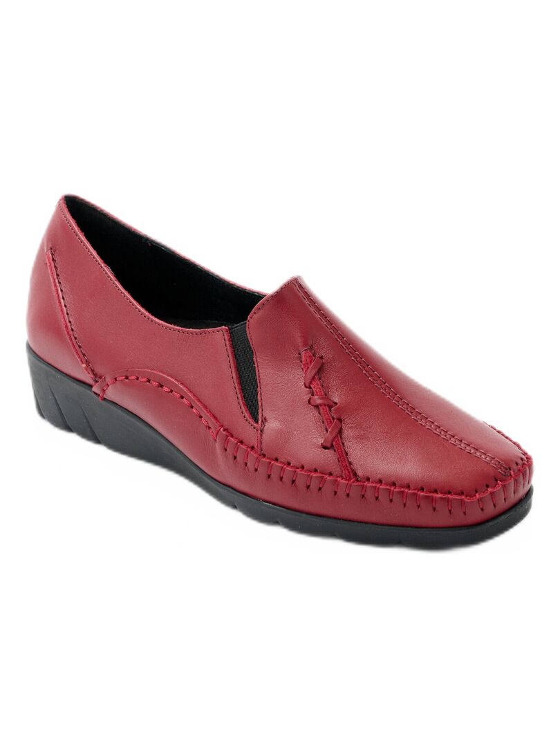 Mocassin cuir bi-matière - Rouge - Kiabi - nu€