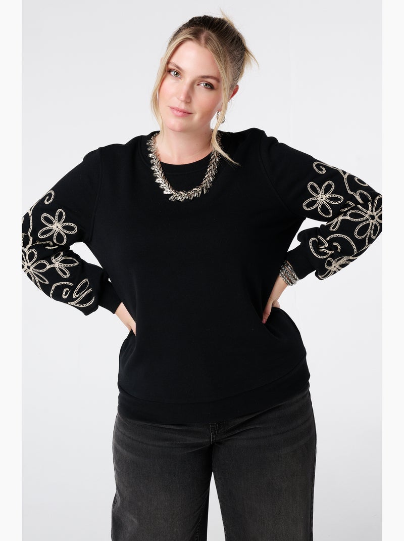 MS MODE Pull Pull avec détails brodés - Noir - Grandes tailles - 0.00 ...